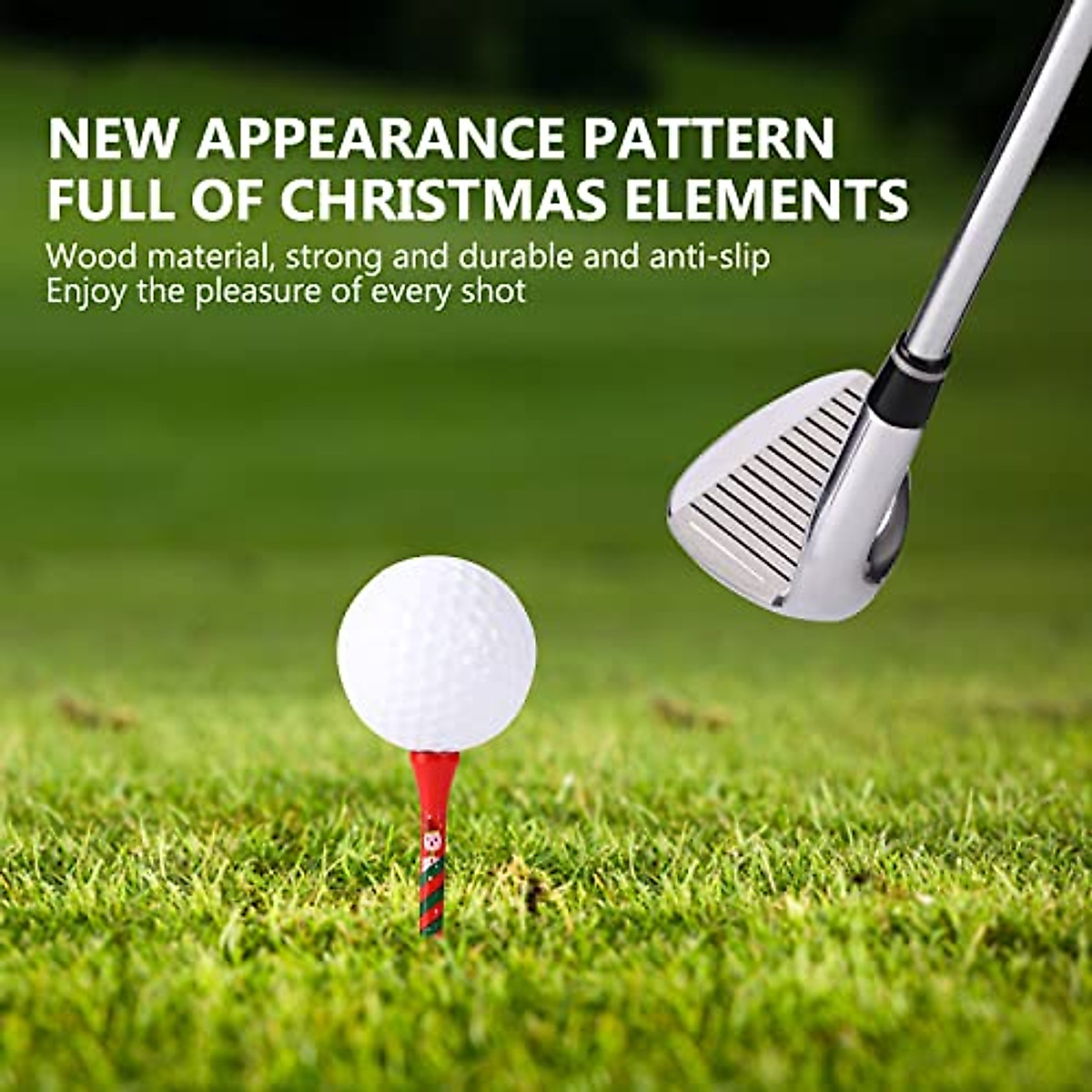 ZALORD Marry Christmas Golf Tees 3 1/4 Inch Unbreakable Pack of 60 Long Christmas Golf Tees Wood Reduce Side Spin and Friction (Christmas)