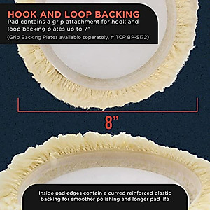 TCP Global -(Pack of 3) - 8" 100% Wool Hook & Loop Grip Buffing Pad for Compound Cutting & Polishing for Automotive, Marine and Epoxies