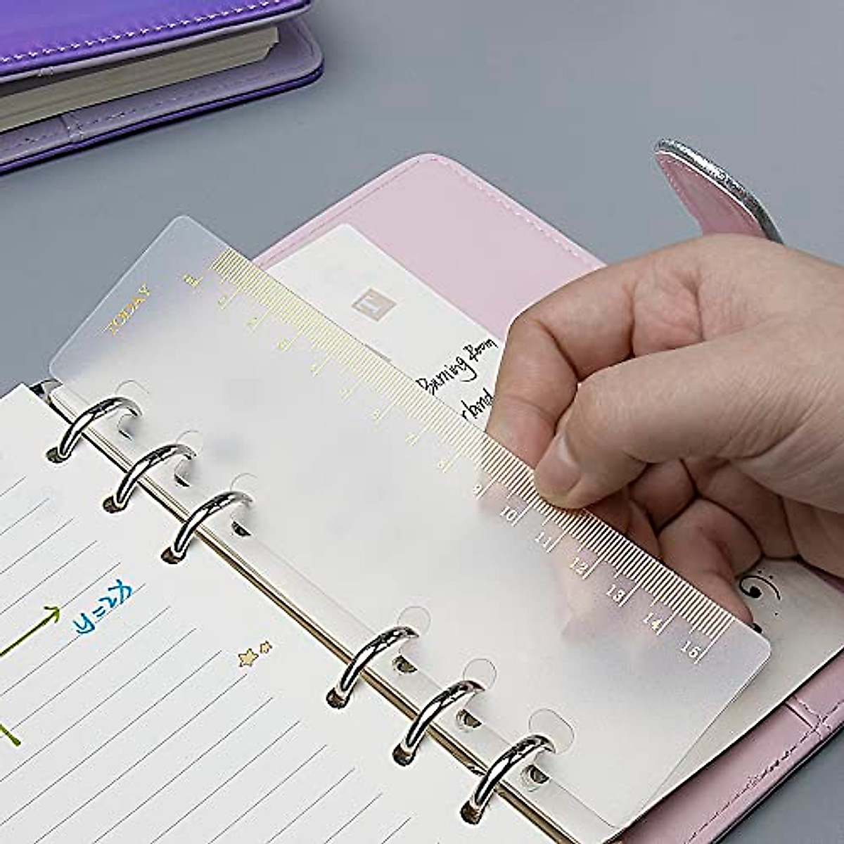 10pcs A6 Binder Dividers Ruler Gold Stamping 15cm Scale 6 Holes Gilding PP Bookmark Ruler for Loose Leaf 6 Rings Binder Notebook Accessories Planner Snap in Bookmark Divider Measuring Rulers Set