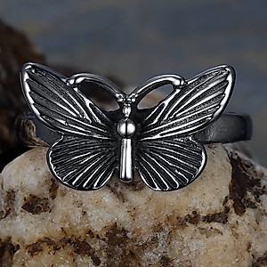 Jude Jewelers Stainless Steel Retro Vintage Butterfly Style Wedding Promise Statement Anniversary Ring (Silver, 8)