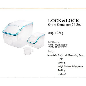 Lock & Lock Grain Rice Storage Bin Dog Food Containers Set Leak Proof Locking Lid 10kg(12L) + 2.5kg(3L)