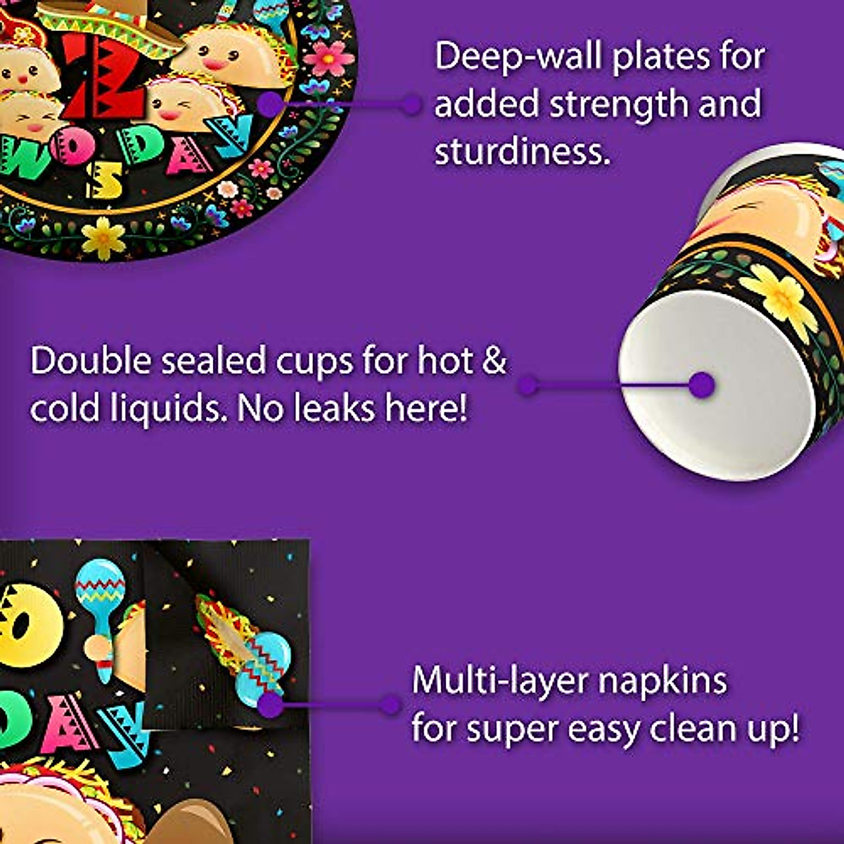 Taco Twosday 2nd Birthday Party Supplies Set Plates Napkins Cups Tableware Kit for 16