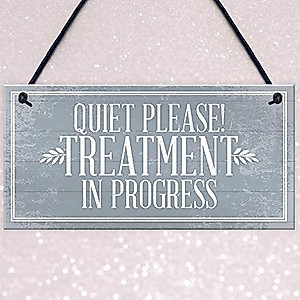 Quiet Please Treatment in Progress Do Not Disturb Hanging Wall Door Salon Sign Plaque Gift