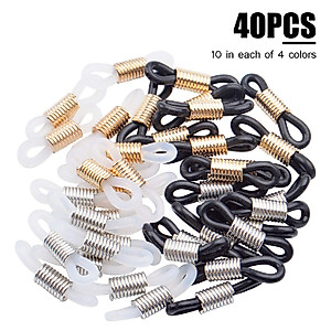 Aylifu Eyeglasses Chain Connector, 40 Pieces Adjustable Eyeglasses Chain Ends Rubber Strap Holder Chain Loops for Eyeglass Sunglasses Chain, 4 Colors