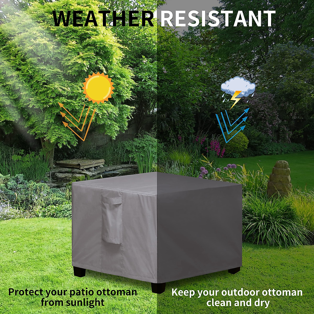 Easy-Going Square Patio Ottoman Cover, Waterproof Outdoor Ottoman Cover, Fade Resistant Patio Side Table Cover, Durable Outdoor Furniture Covers with Sealed Seam (28"x28"x17", Grey)