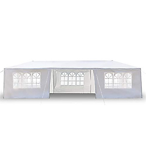 10x30 Ft Wedding Event Party Outdoor Canopy Tent w/ 7 Removable Sidewalls, for Gazebo Patio Backyard Porch Garden Beach, White