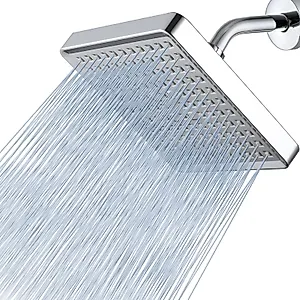 Voolan High Pressure Rain Shower Head - Luxury Modern Look - The Adjustable Replacement For Your Bathroom Showerhead - 6" Square High Flow Pressure Boosting Showers (Chrome)