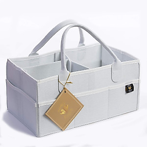 Mami's World: Baby Diaper Caddy Organizer; Portable Bag Holder for car & Changing Table; Essential Storage Bins for Nurseries with Gifts- 2 Pacifier Clips & 2 Bibs