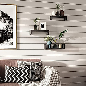 Bundled Black Floating Shelves of GREENDEW Wall Shelves Invisible Mounted (Set of 2) and U-Shaped Decor Shelves (Set of 3) for Living Room, Bedroom, Bathroom, Kitchen, Office Storage