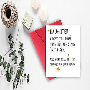 Inspirational Daughter Birthday Card, Humorous Birthday Gifts for Daughter Adult, Motivational Daughter Birthday Card from Mom Dad, I Love You More Than The Stars In The Sky
