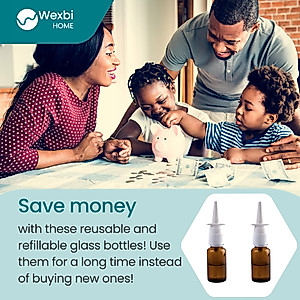 Amber Glass 2- Pack Nasal Spray Bottle 1 oz, Empty, Press Spray Head Refillable, Travel Sized 30 ml vials - No Labels