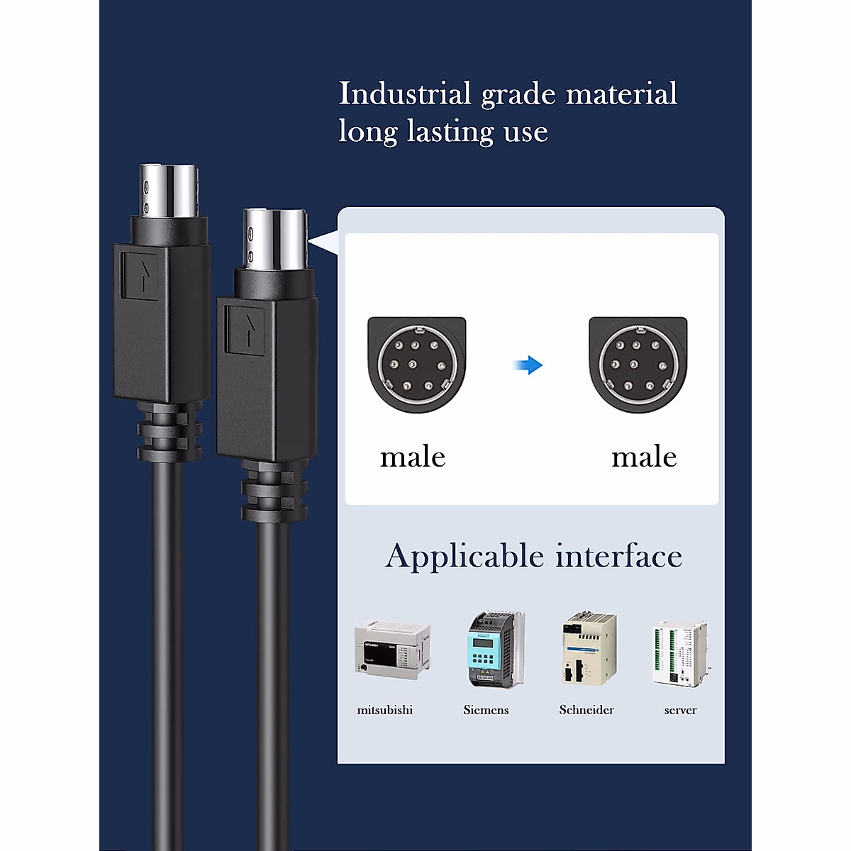 JUXINICE Mini-DIN 8-pin Male to Male Cable 6ft- Premium Copper Wire PLC Touch Screen Cable for JVC Subwoofer Replacement - Home Theater Audio (Black)