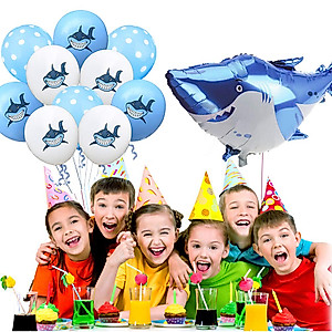 SAKOLLA Set of 22 Shark Theme Party, 2 x 37" Large Shark Foil Balloons and 20 x 12" Shark Latex Balloons