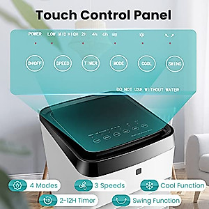 LDAILY 3-in-1 Evaporative Air Cooler, Wide Oscillating Air Cooler w/ 4 Modes, 3 Speeds, 2-12H Timer, Remote Control & 2 Ice Packs, 3.5L Water Tank, Air Cooler for Room Home Office