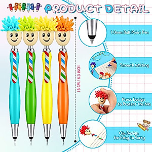 Maitys Mop Head Pens Screen Cleaner Ballpoint 3 in 1 Stylus Pens Duster Creative Fun Topper Pens Mop Head Marker Gel Ink Rollerball Pen for Kids and Adults, 10 Colors (20 Pieces)