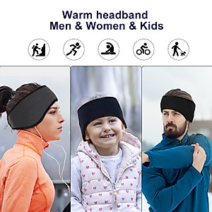 Iwtmm 3PCS Ear Warmers Headband for Men Women Kids, Earmuffs Cover Winter Fleece Headbands for Running Athletic Cycling Daily Wear Yoga Skiing Riding Sports Fan, Black+Gray+Navy Blue