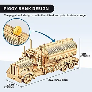 eaclqins 3D Wooden Puzzle Truck Model Kit - Self Build Vehicle Kit, Christmas/Birthday Brain Teasers and Puzzles for Adults and Teens Gift Puzzles. (Tank Truck)