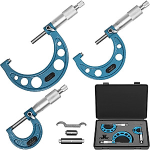 VEVOR Outside Micrometer Set, 0-3" Machinist Micrometer, 0.0001" Graduation Micrometer Set, 3 Pcs Machinist Tool Set, Alloy Precision Micrometer, Laser-Etched Micrometer Standard Set with Fitted Case