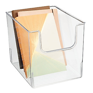mDesign Modern Plastic Open Front Dip Storage Organizer Bin Basket for Home Office Organization - Shelf, Cubby, Cabinet, Cupboard, and Closet Organizing Decor - Ligne Collection - 8 Pack - Clear