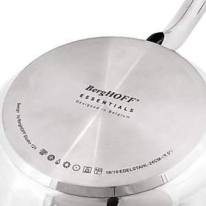 Berghoff Belly Shape 18/10 Stainless Steel 9.5" Fry Pan, Fast, Evenly Heat, Induction Cooktop Ready