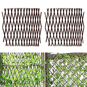 2PCS Natural Willow Trellis, Expandable Plant Support, Plant Climbing Lattice, Outdoor Decorative Wood Trellis Fence Wall Panel, Garden Trellis for Vine Ivy Rose Cucumbers Clematis