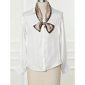 Allegra K Silky Skinny Scarves Ribbon Heart Print Long Hairband Handbag Wrap Brown 1 Pcs