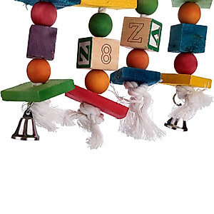 Aigou Knots Block Chewing Bird Toys with Bells Hanging Parrot Toys 17.5" by 6.5"
