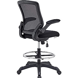Modway Veer Reception Desk Flip-Up Arm Drafting Chair in Black