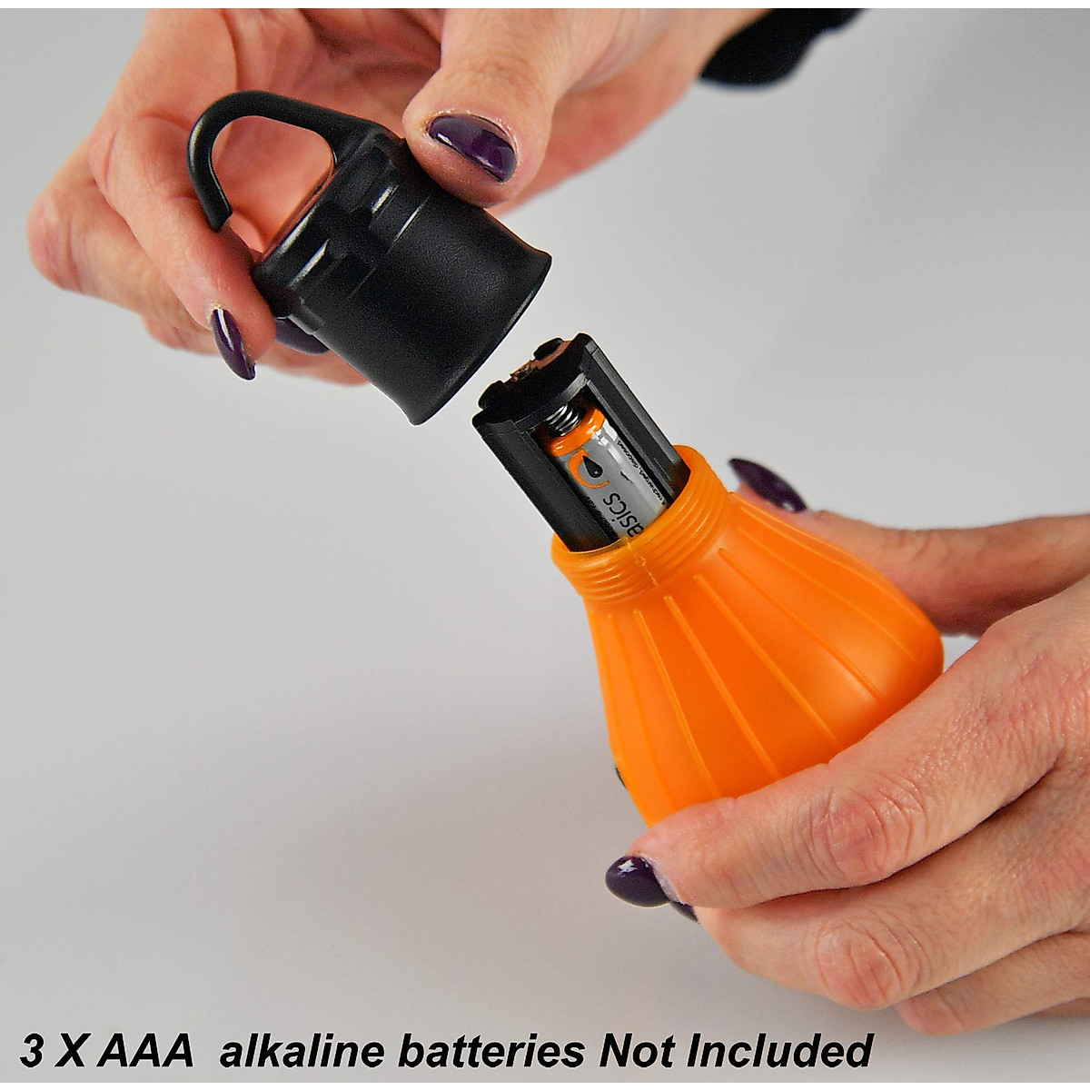 Home-X LED Camping Lights, Power Outage Supplies, Indoor/Outdoor Battery-Operated LED Lights with Hooks, Set of 2, Each 5" L x 2 ¾” W x 2 ¾” H, 1 Blue, 1 Orange