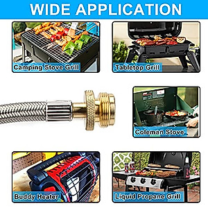TIPHOPE 1/4'' Quick Connect Propane Hose for RV to Hook Up Portable Camping BBQ Grill,12FT Stainless Steel Braided LP Propane Hose Connects 1LB Portable Appliance to RV 1/4" Female Quick Disconnect