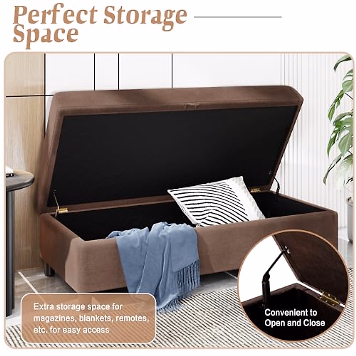 JAMFLY 79'' Sectional Sofa Couch with Storage Ottoman, Living Room Furniture Set Small Deep Convertible Sofa, L-Shaped Couch Wide Reversible Chaise with Linen Fabric (Brown)