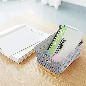 Zerdyne 6-Pack Plastic Weave Storage Basket, Light gray