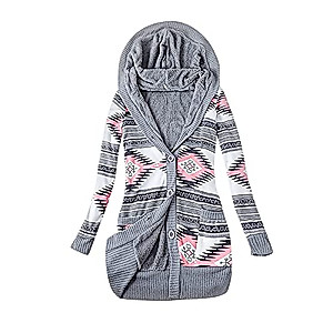 joysale Coat Hooded Fleece Coat For Women Fashion Print Long Sleeve Plush Jacket Fall Winter Warm Pocket Coat Motorcycle Jacket Women