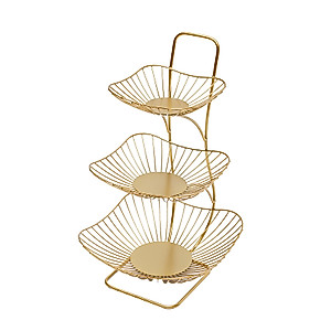 Fruit Rack Fruit Stand Metal Fruit Basket 3 Tier Countertop Fruit Bowl Vegetable Holder Fruit Snack Storage Baskets Fruit Tray (Gold)