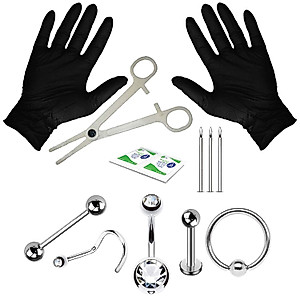 BodyJ4You 12PC PRO Piercing Kit Surgical Steel 14G 16G 18G Belly Button Nipple Lip Nose Jewelry