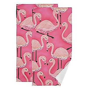 GEDAKO Hand Towels Set 2 pcs Bath Towel Soft for Bathroom Spa Gym Sports 28"x 14" (Pink Flamingos)