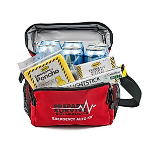 Emergency Auto Kit, 50 Year Shelf Life - Blue Can Water, Blanket, Poncho and Lightstick for Auto, Boat or RV