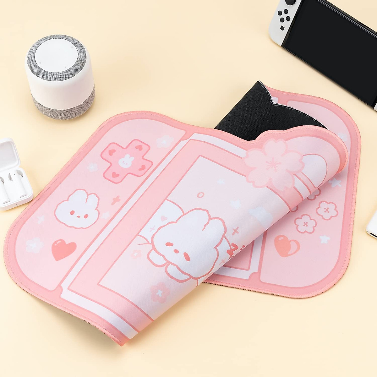 BelugaDesign Bunny Desk Pad | NS Switch Keyboard Gaming Mat Large Mat Mousepad | Pastel Pink Easter Animal Kawaii Cute Anime Desk Blotter Protector (Pink Rabbit, Large)