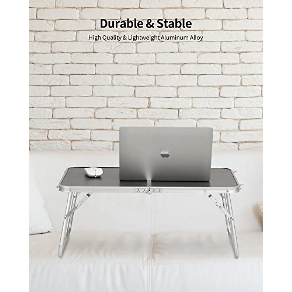 FISYOD Folding Laptop Table, Bed Table Lap Desk, Breakfast Tray Table, Portable Mini Picnic Study Reading Drawing Table, Folding in Half with Inner Storage Space (Dark Grey)