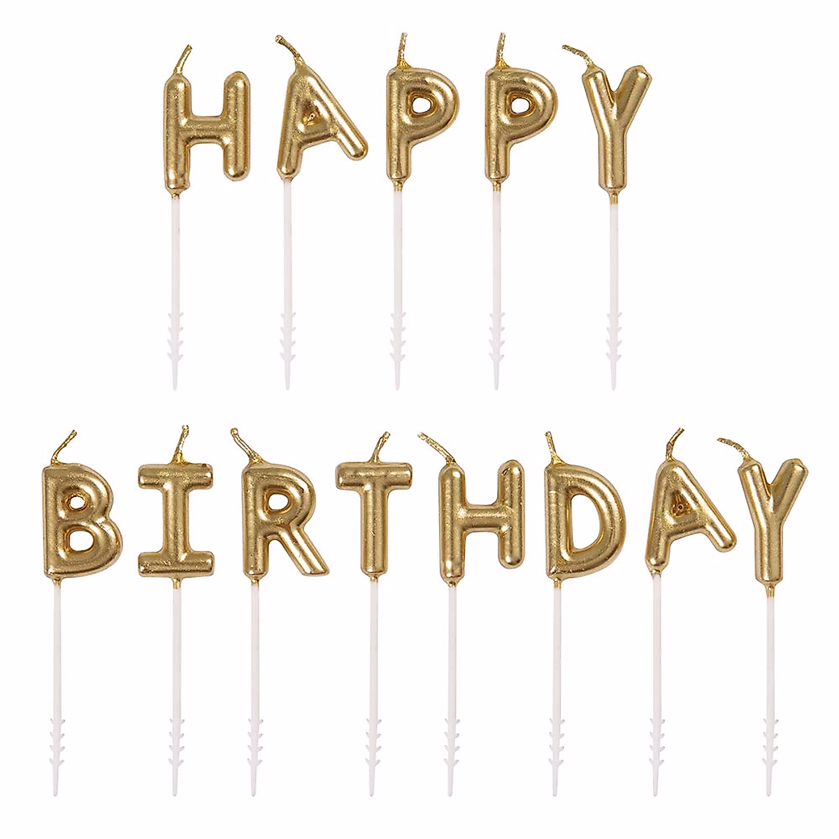 Elegant Gold "Happy Birthday" Letter Pick Candles - Stunning & Unique Design - Perfect Decoration for Celebratory Occasions