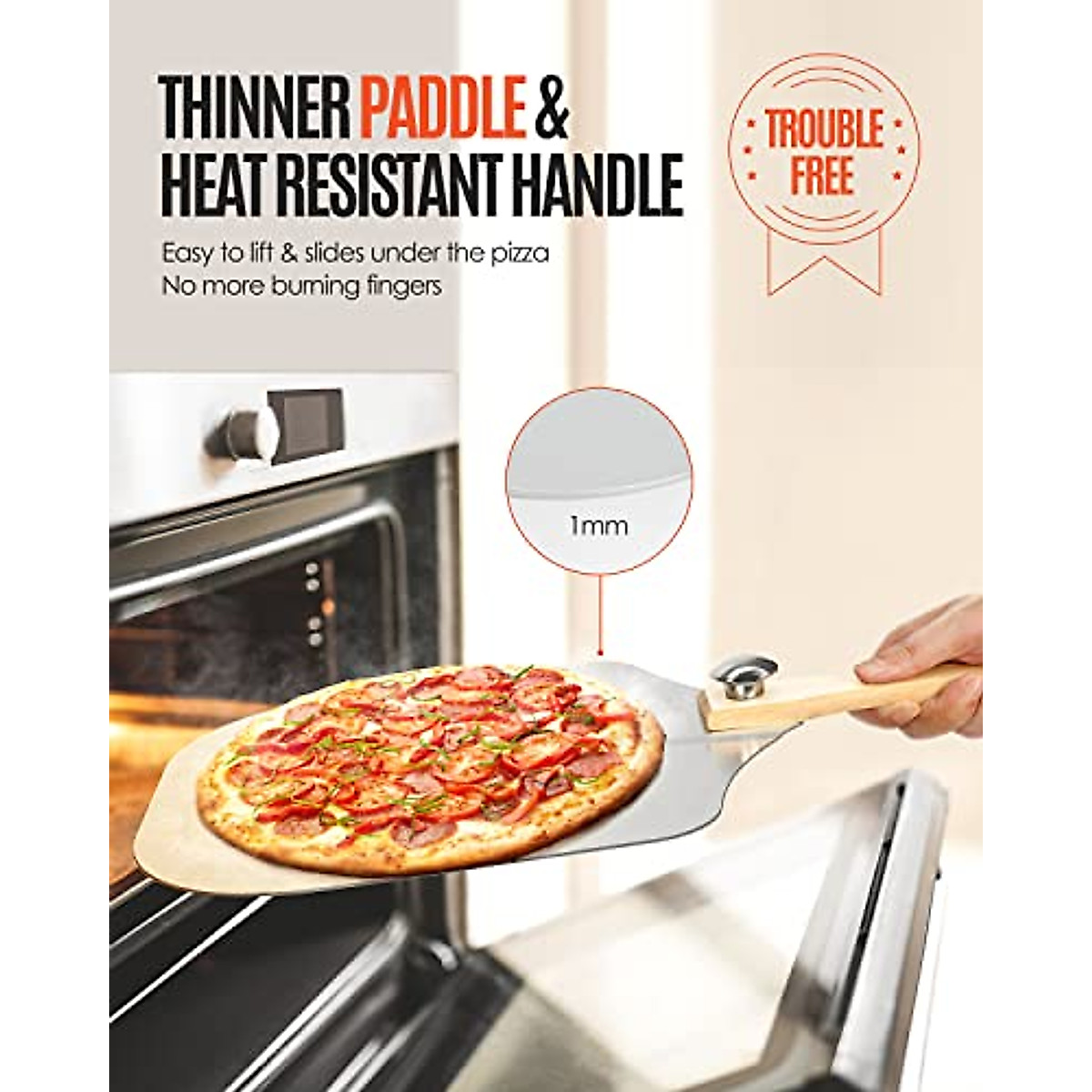 Pizza Peel Aluminum Pizza Spatula, Mooues 12 inch Metal Pizza Paddle(12"x 14")with Rocker Cutter Foldable Wood Handle, [Storage bag included], for Family Pizza Oven Baking Pizza, Dough, Bread & Pastry