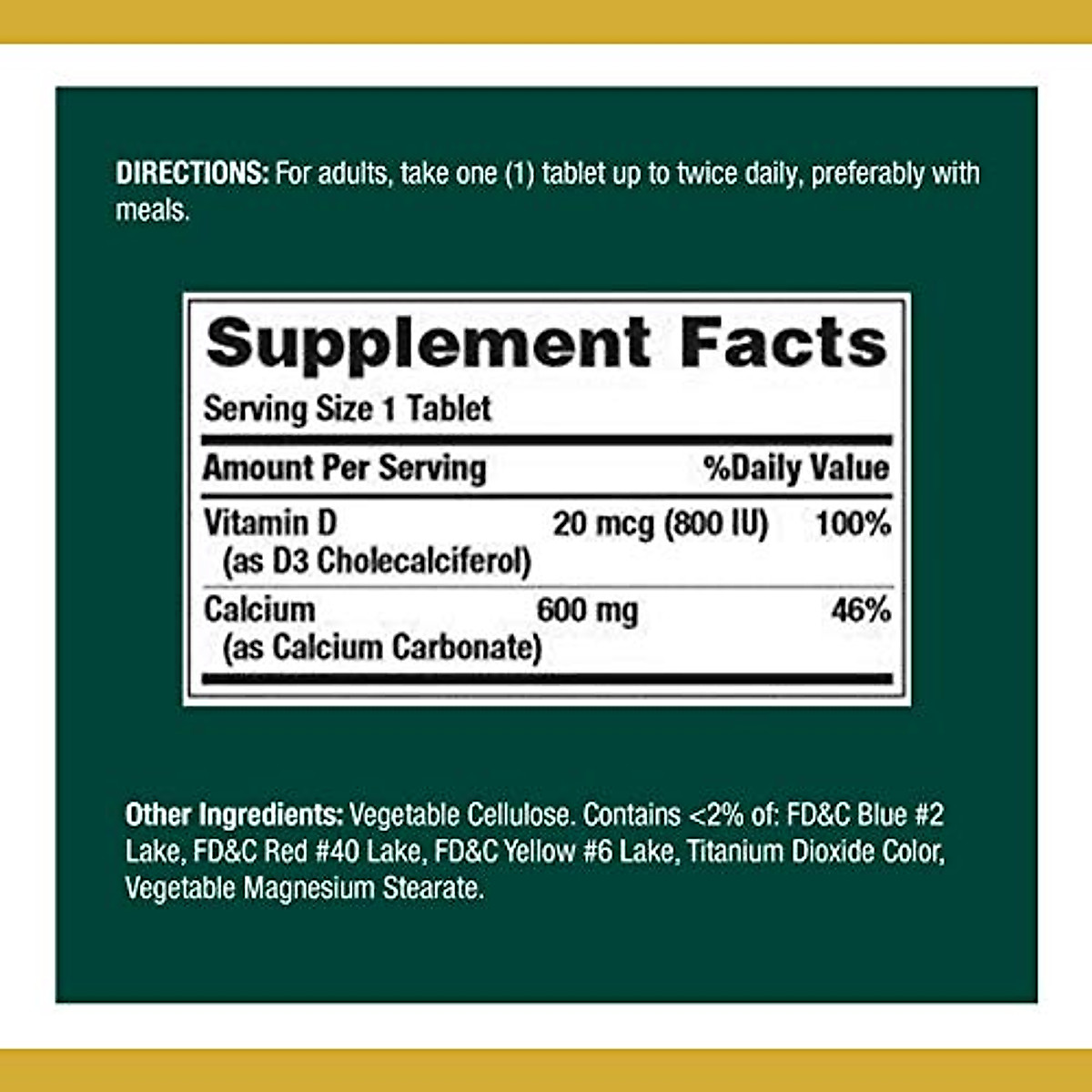 Calcium Carbonate & Vitamin D by Nature's Bounty, Supports Immune Health & Bone Health, 600mg Calcium & 800IU Vitamin D3, 250 Tablets