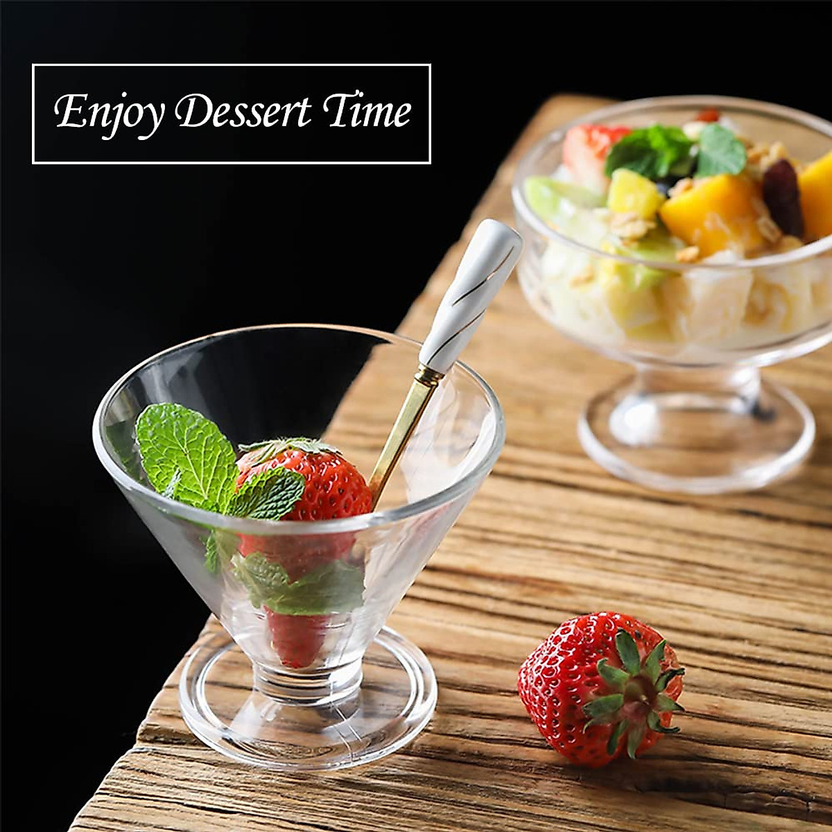 Cezoyx 6 Pack Glass Dessert Bowls, 5.6 Oz Clear Footed Dessert Cups Glass Ice Cream Bowl for Sundae, Ice Cream, Pudding, Salad, Snack, Fruit and Dessert