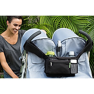 Ethan & Emma Double Stroller Organizer with Cup Holders - Fits Both Single & Double Strollers - Secured Fit & Extra Storage - Universal Stroller Organizer and Stroller Accessory Black