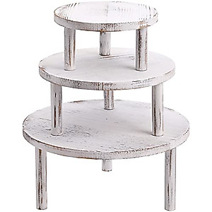 Elsjoy Set of 3 Wooden Cake Stand Round Dessert Display Riser, Stackable Cupcake Stand with Legs, Whitewashed Shabby Retail Bakery Serving Stand for Table Centerpieces, Wedding, Birthday, Party Decor