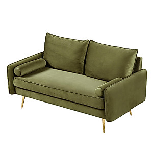 Container Furniture Direct Kent Modern Loveseat, European Style Velvet Living Room Furniture with Tapered Legs, Vintage Flair, and Sleek Design, Love Seat, Olive Green