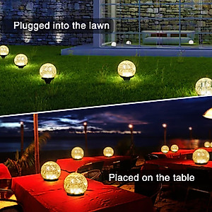 Solar Lights Garden Decorative 2 Packs, Globe Solar Lights, Ball Solar Lights Outdoor Cracked Glass Jar, Waterproof Auto ON/Off Warm White LED for Walkway Patio Yard Lawn Birthday Party Decoration