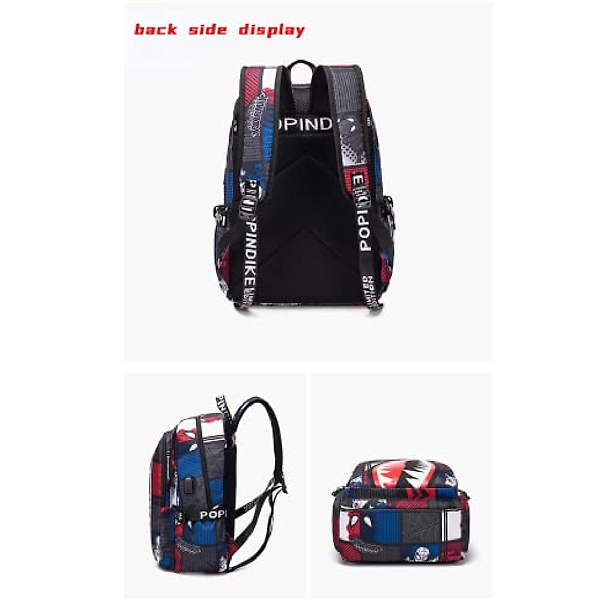 School Bag Boy School Bag Laptop Backpack with USB Portable Waterproof (blue foliage)