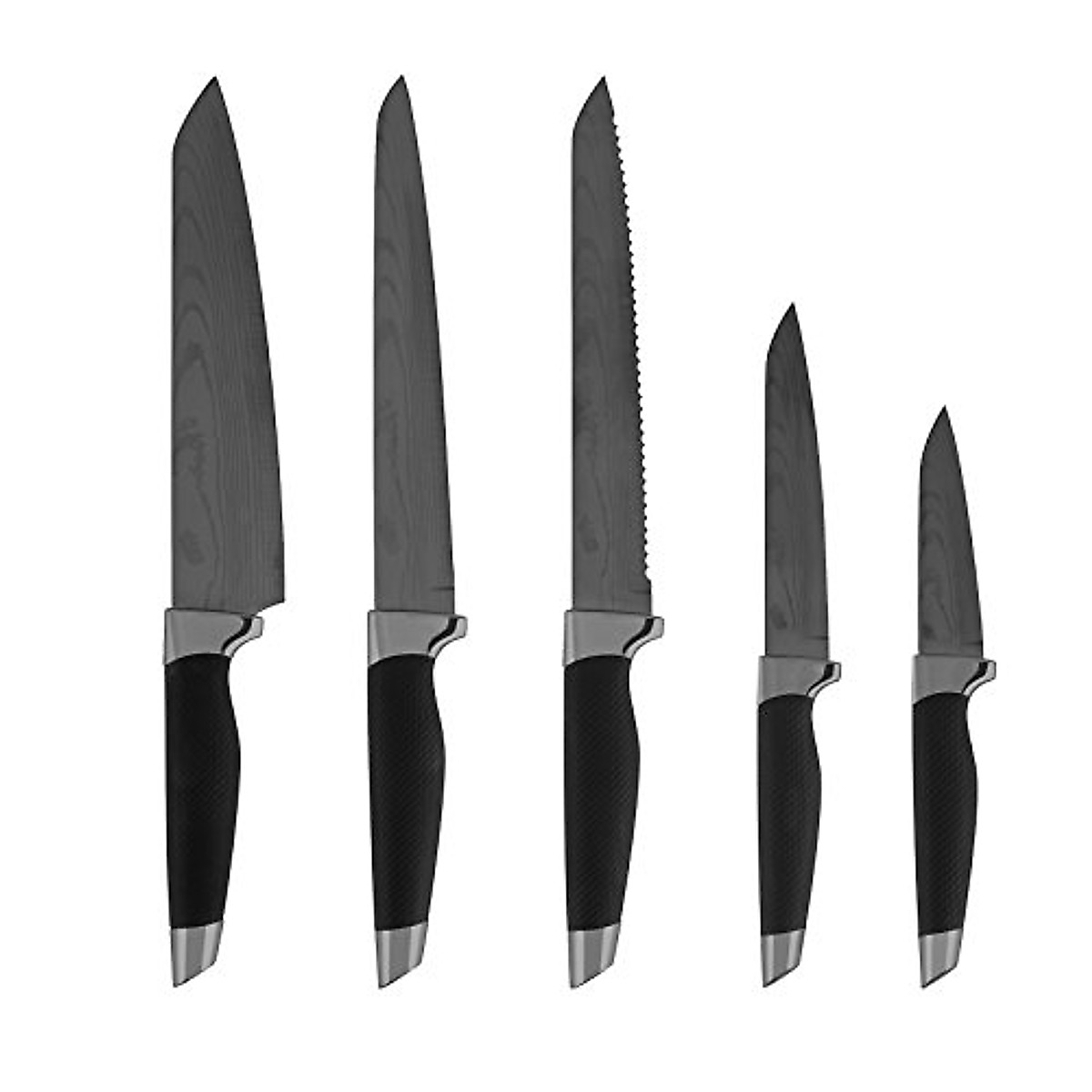 Tower Kitchen Stainless Steel Blades and Acrylic Stand, 5-Piece Knife Set, Black Damascus Effect
