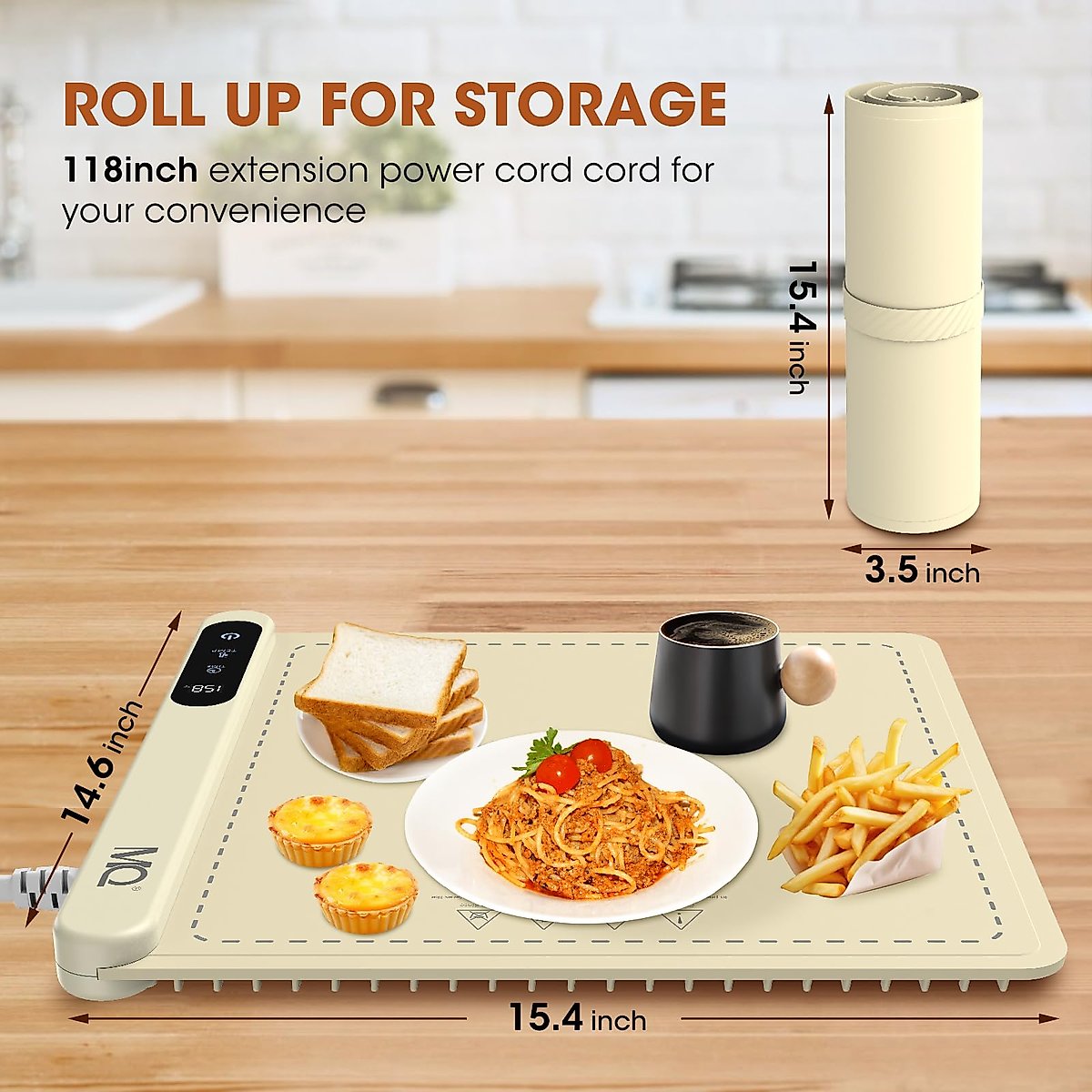 【Upgrade Graphene】 Warming Mat for Food - Food Warming Mat with 212°F Full Surface Heating,6 Temperature Settings And Timing Function, Roll Up Silicone Electric Warming Tray For Buffet(15.7"*14.5")